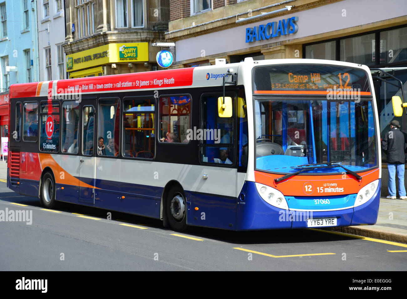 Local 'Camp Hill' bus in centre of Northampton, Northamptonshire ...
