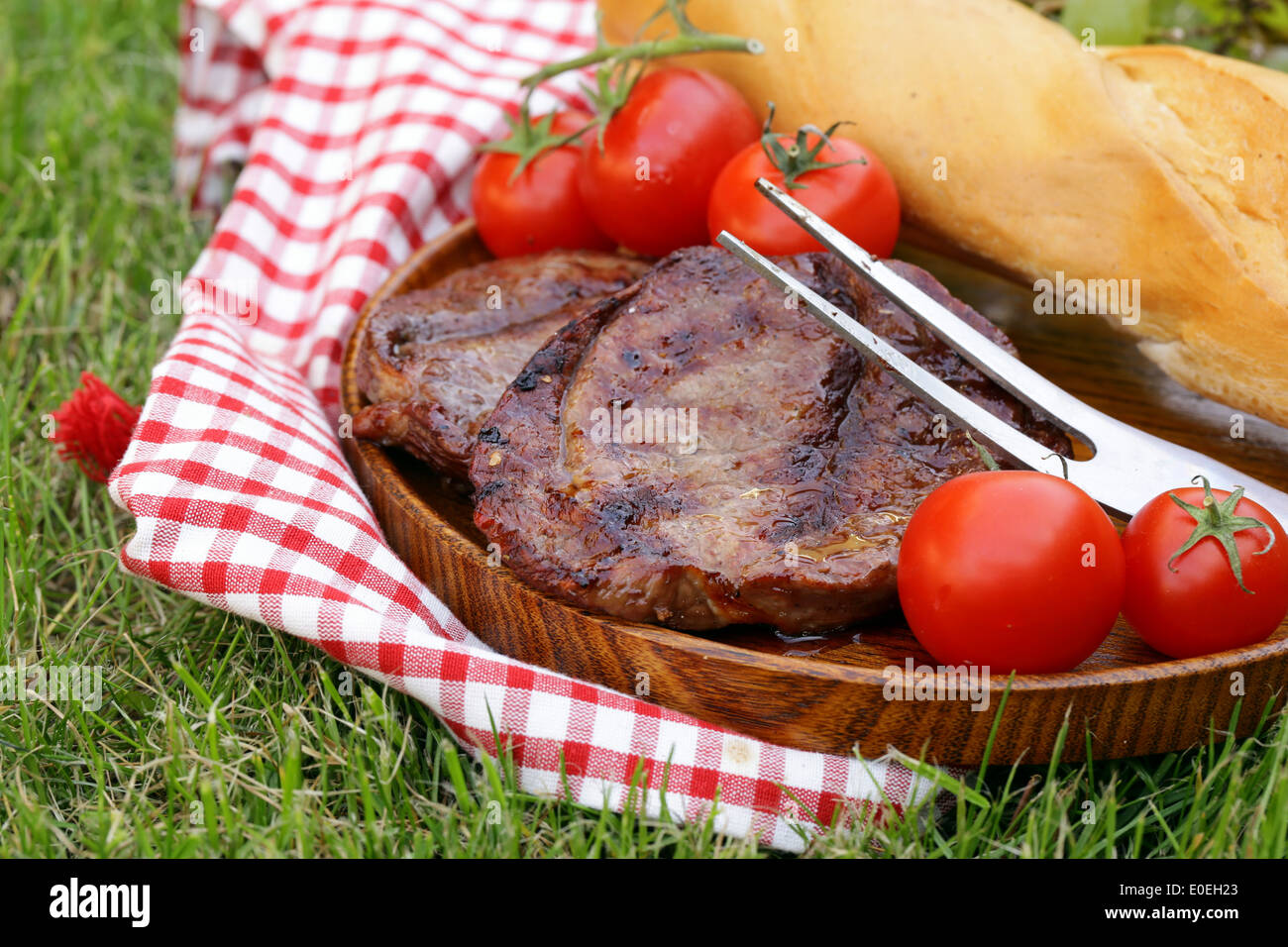 grilled meat beef steak outdoors picnic Stock Photo - Alamy