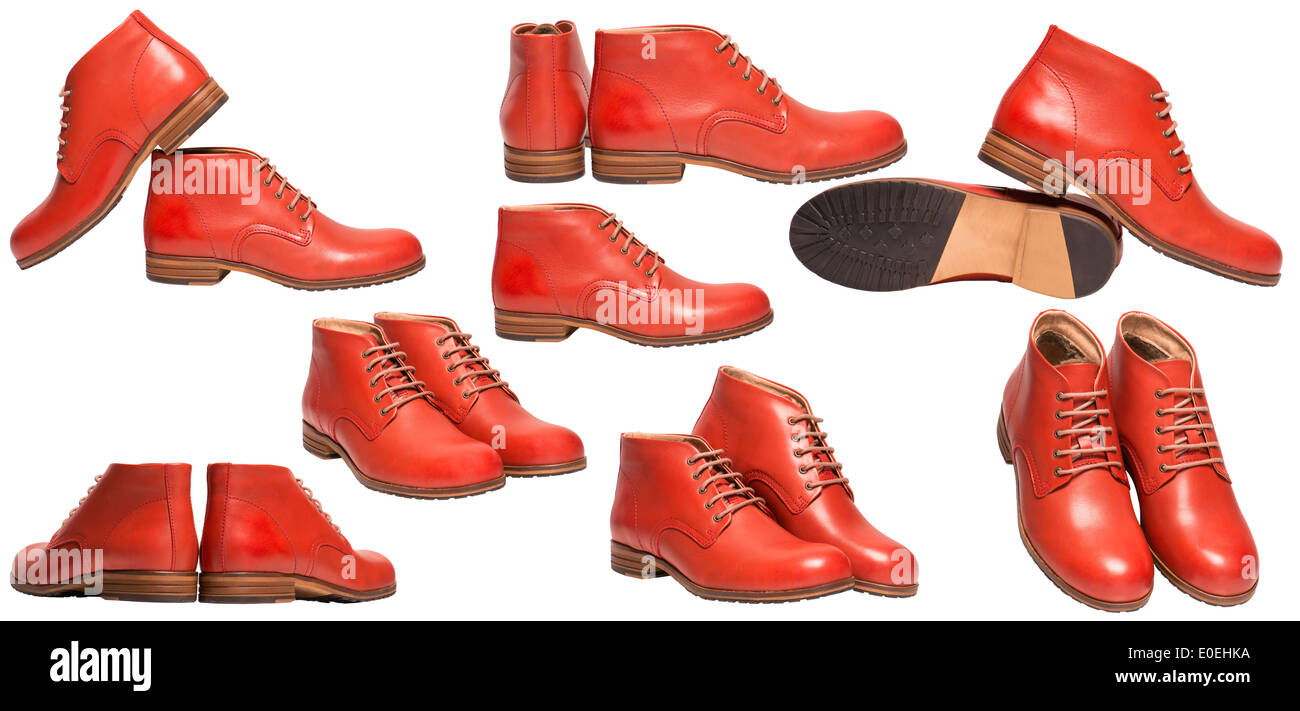 different point of view from Red Men's Shoes isolated on white ...
