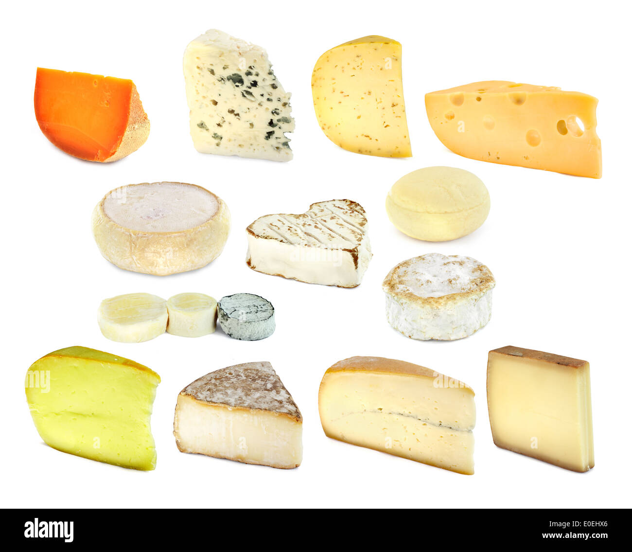 French cheese collection isolated on white background Stock Photo - Alamy