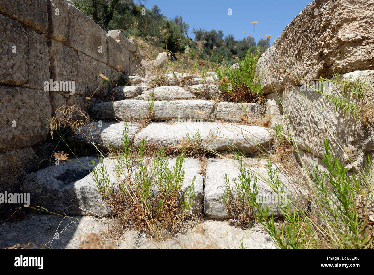 Stone staircase steps at southern side Katsivelos archaeological site ...