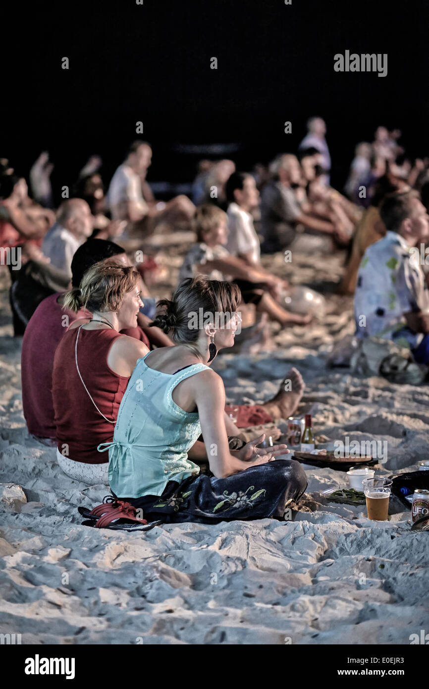 Audience at an outdoor beach concert. Thailand S. E. Asia Stock Photo ...