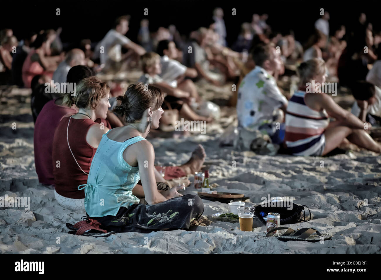 Audience at an outdoor beach concert. Thailand S. E. Asia Stock Photo ...