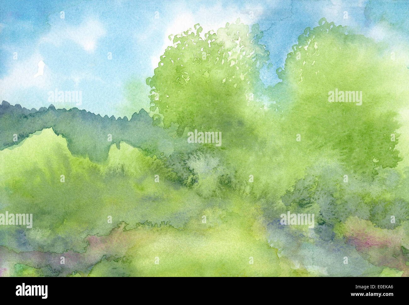 Watercolor Landscape With Trees