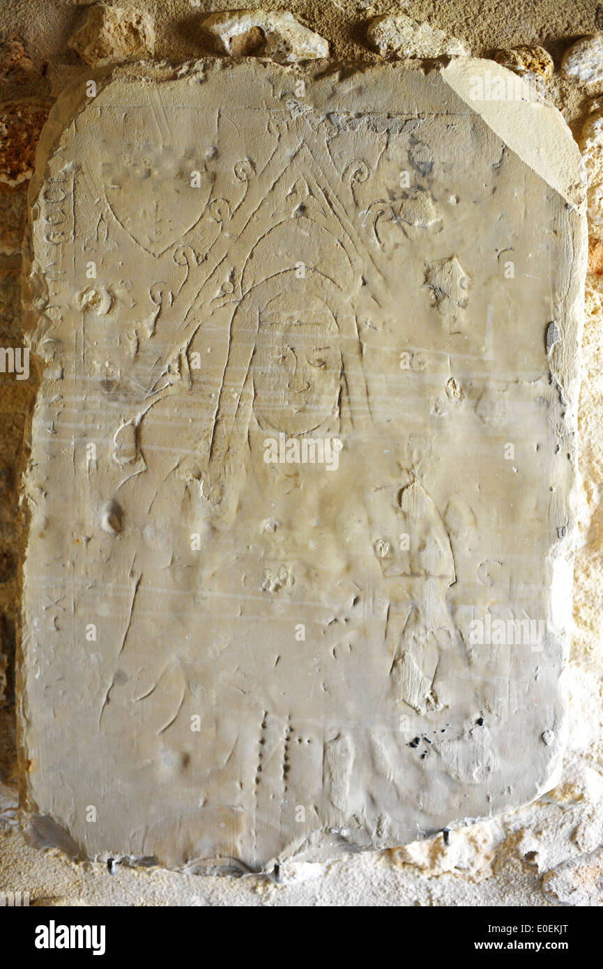Ancient engravings in the tombs at Fort Larnaca, Cyprus Stock Photo - Alamy