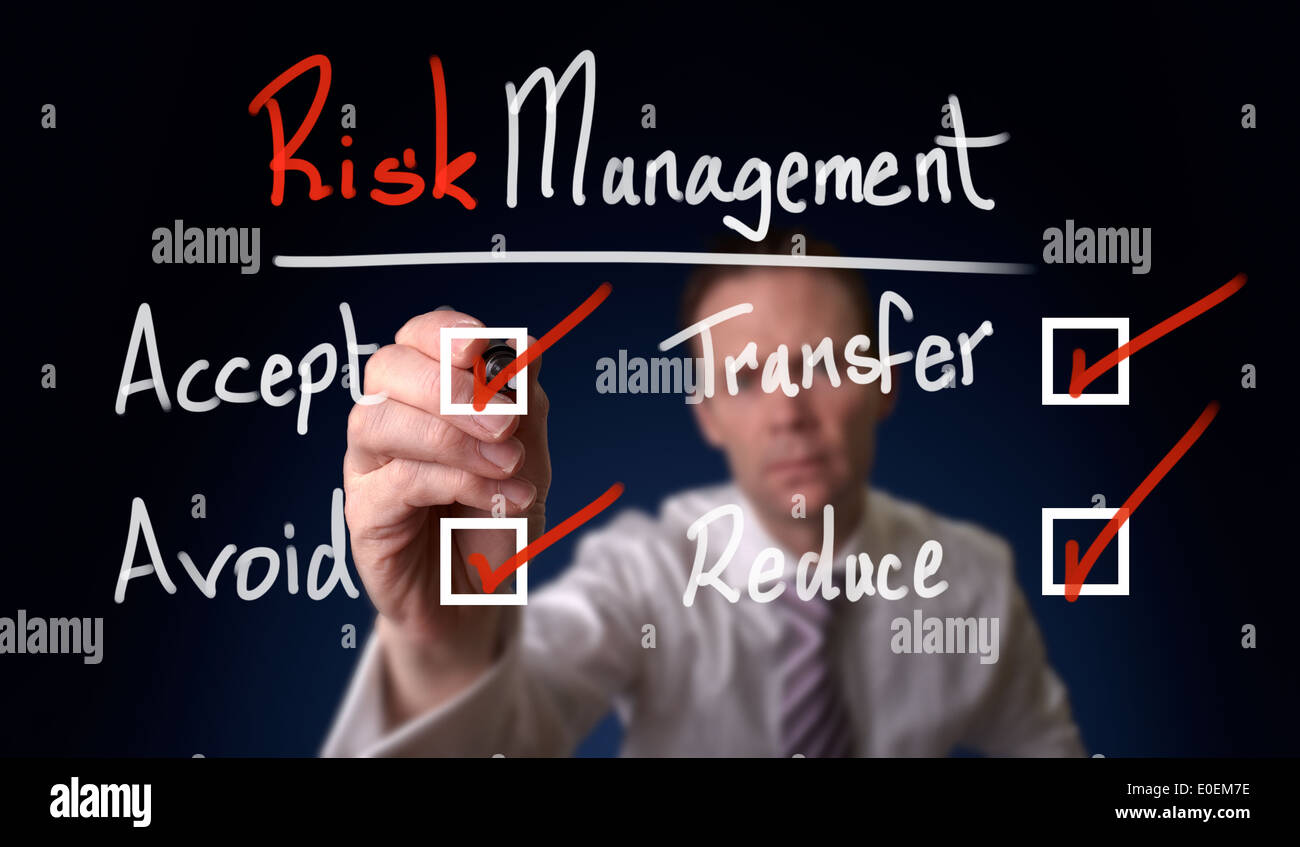 Businessman writing risk management avoid - accept concept Stock Photo ...