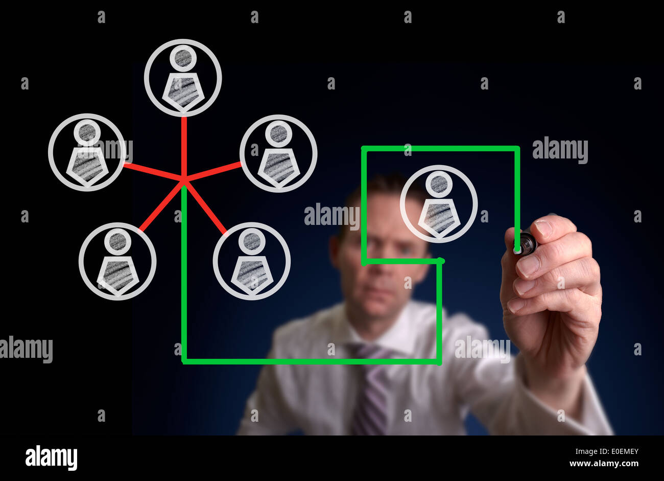 A man drawing a social network concept structure on a screen Stock ...