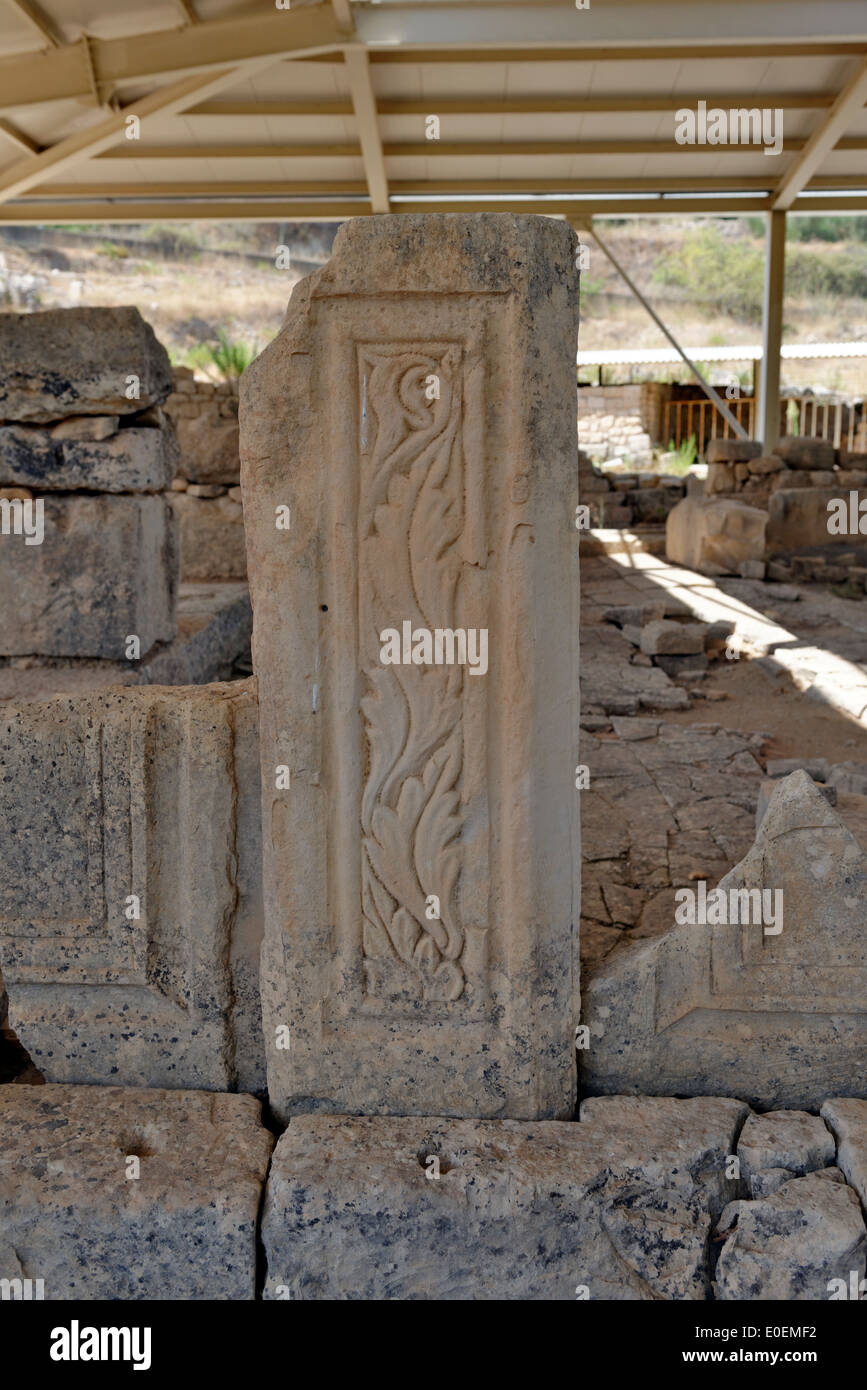 Ornate carved block in central room building Katsivelos archaeological ...