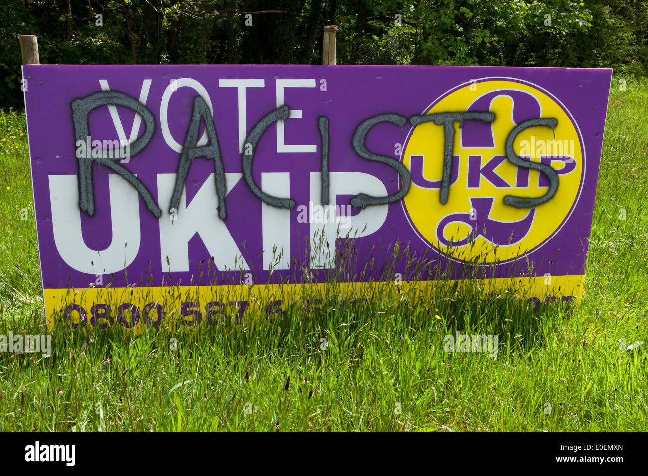 A poster for the UKIP party which has been defaced with the word ...