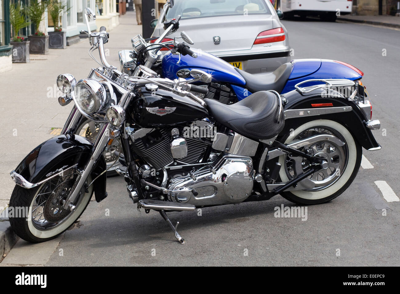Two Harley Davidson Motorcycles parked Stock Photo - Alamy