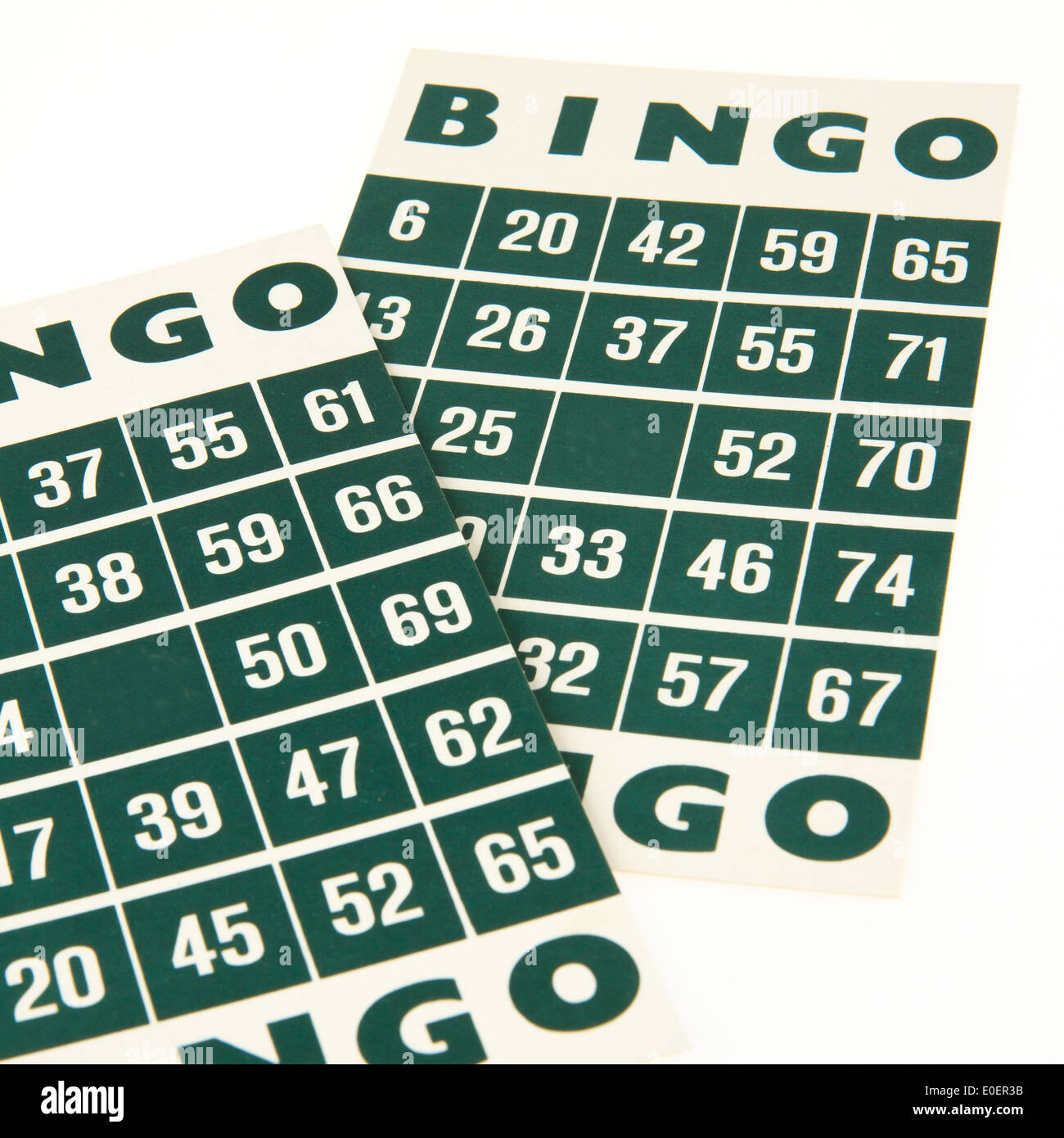 Green bingo cards isolated on a white background Stock Photo - Alamy