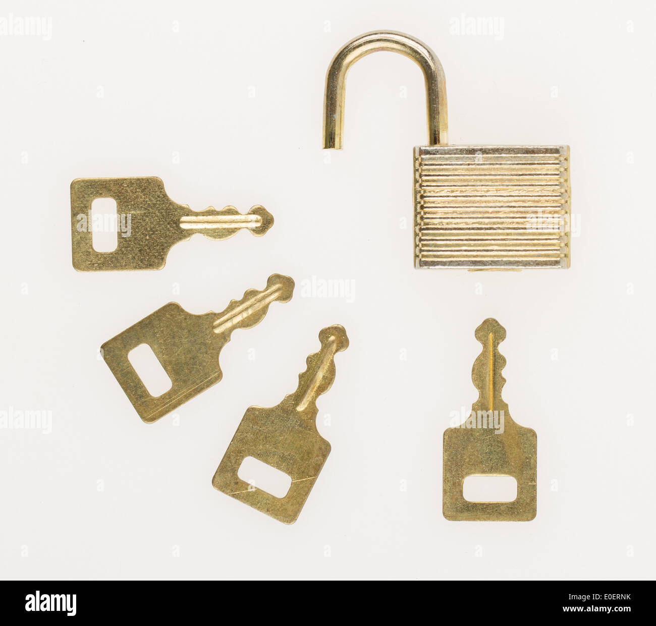Opened padlock and keys isolated on white background Stock Photo - Alamy