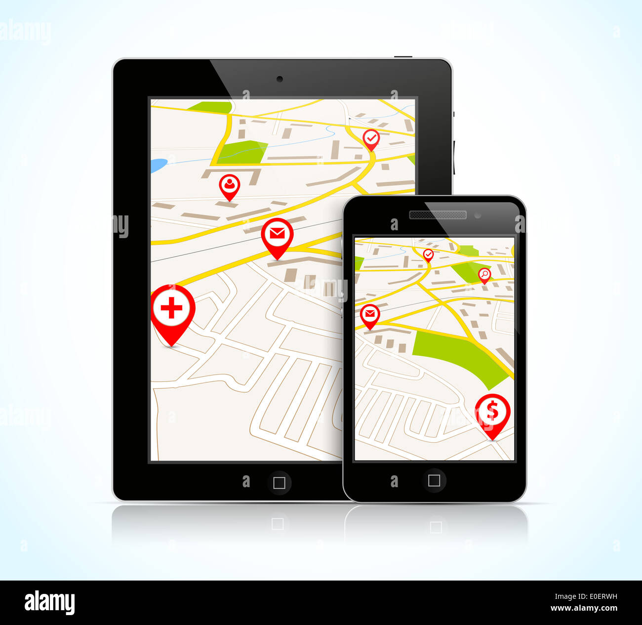 Tablet pc and phone with navigation map Stock Photo - Alamy