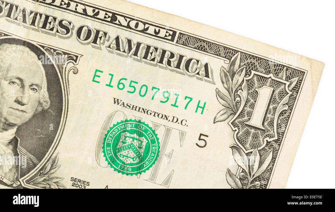 American dollar (one) close-up, isolated on white Stock Photo - Alamy