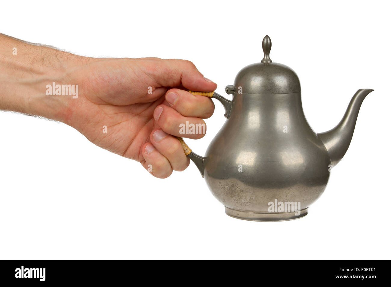 Very old tin tea pot full of scratches, isolated on white Stock Photo ...