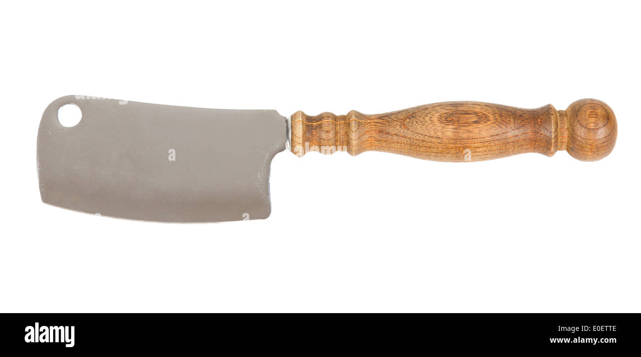 Old meat cleaver isolated against white background Stock Photo - Alamy