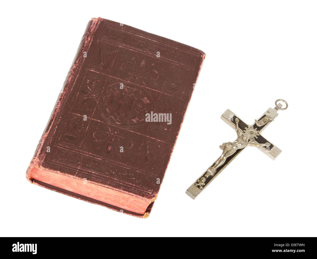 Old antique bible and cross on a white background, isolated Stock Photo ...