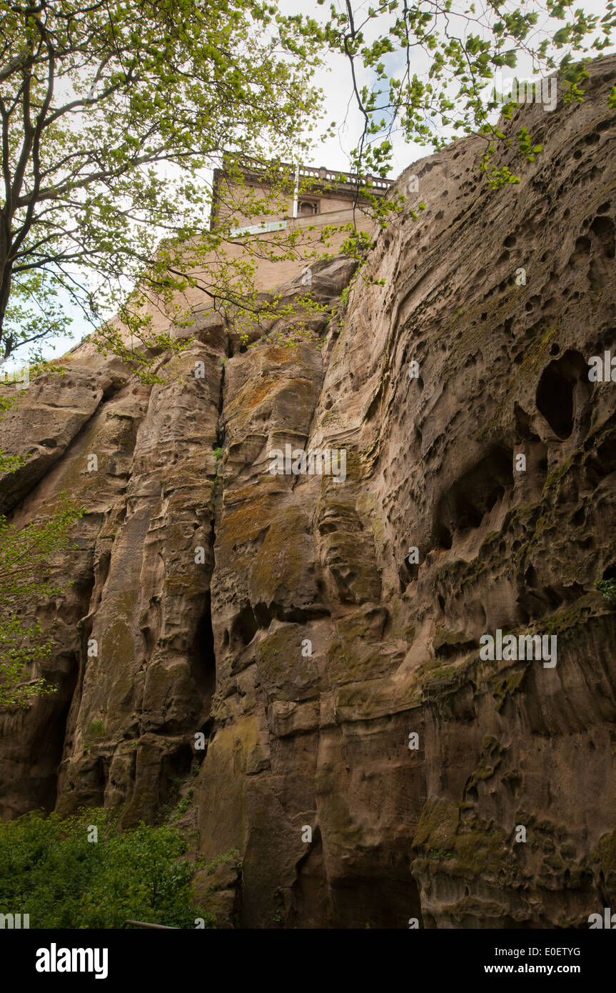 Castle Rock, Nottingham photographed from below looking upwards Stock ...