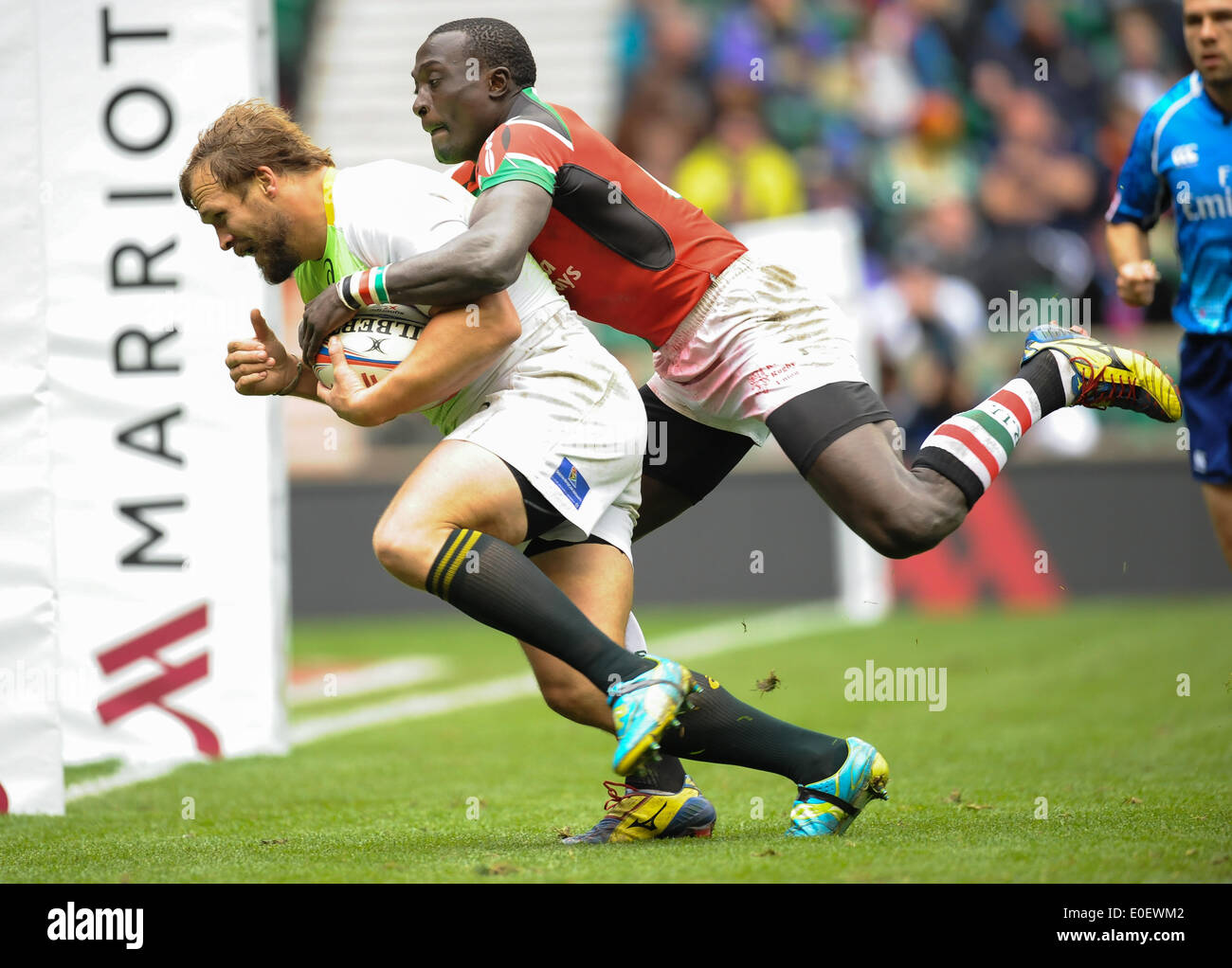 London, UK. 11th May, 2014. Frankie Horne of South Africa with a Kenyan ...