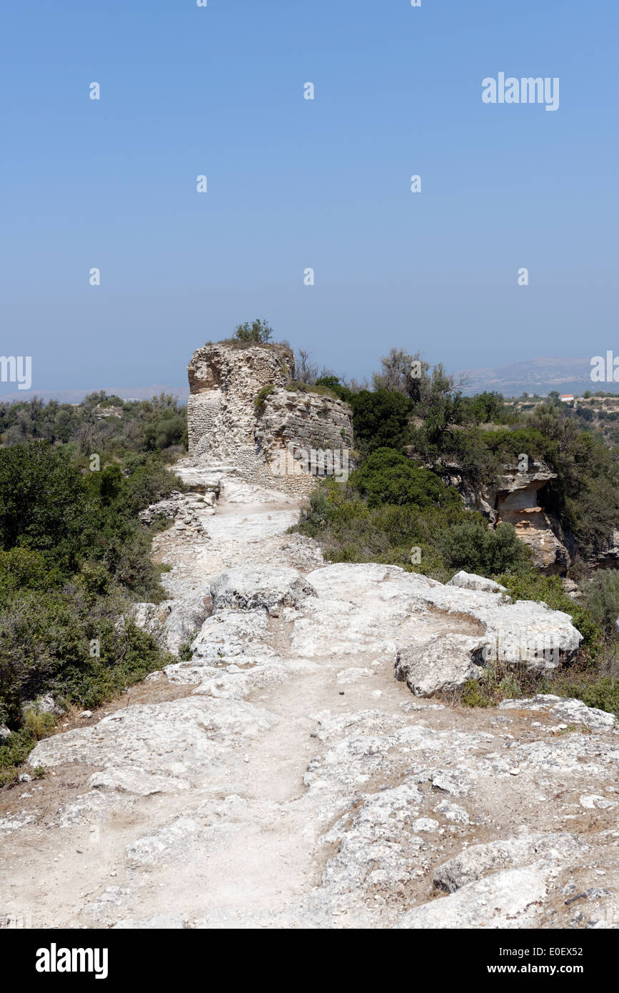The causeway tower on Acropolis ridge Ancient Eleutherna Crete Greece ...