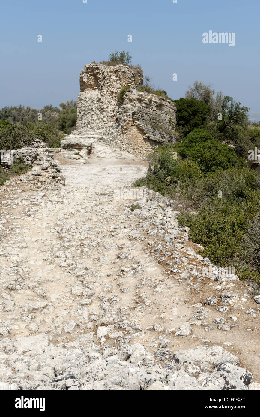 The causeway tower on Acropolis ridge Ancient Eleutherna Crete Greece ...