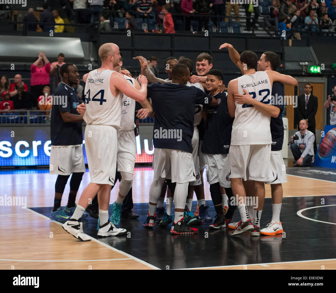 London, UK. 11th May, 2014. Wolves players celebrate their 90-78 win at ...
