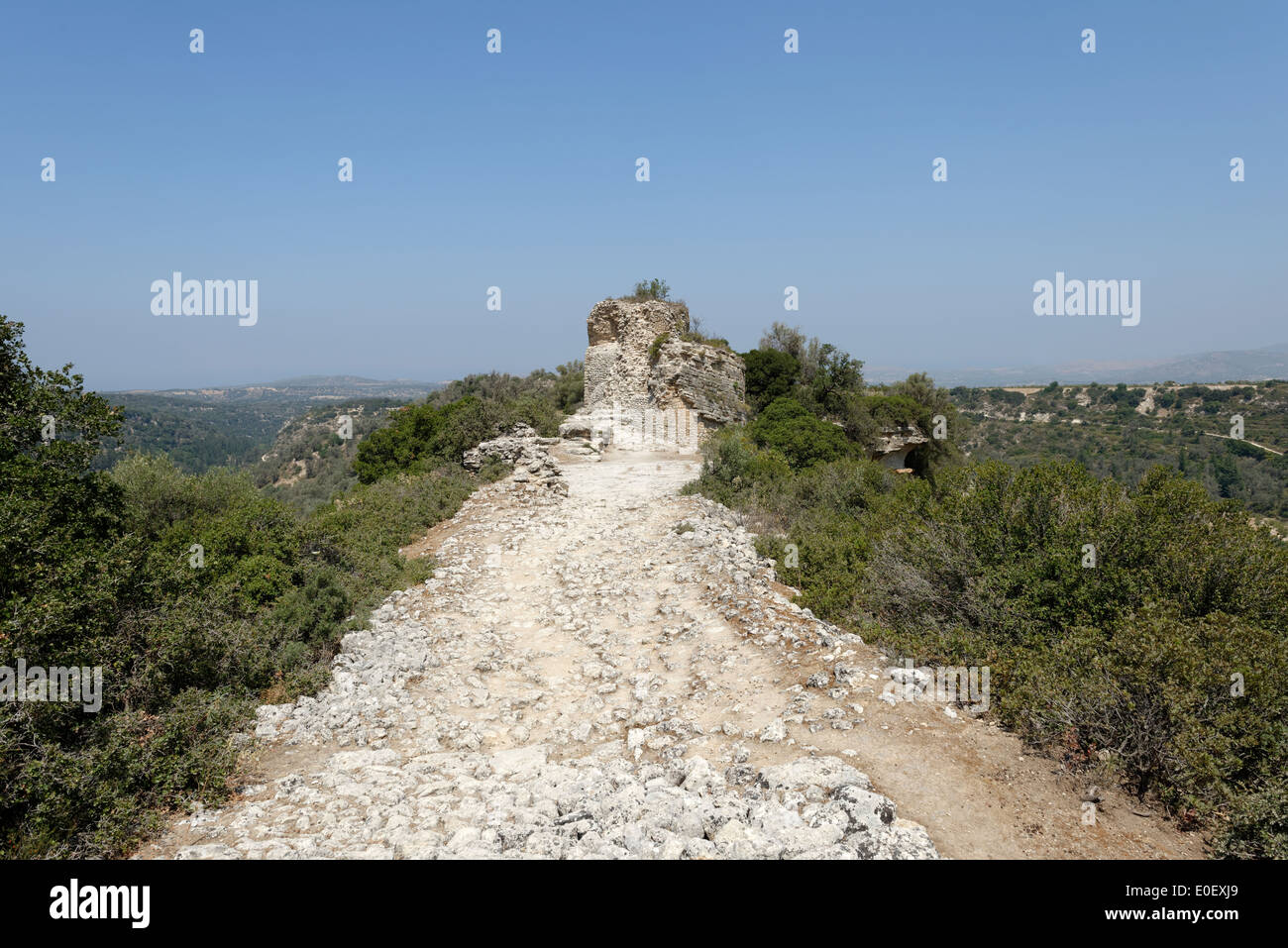 The causeway tower on Acropolis ridge Ancient Eleutherna Crete Greece ...