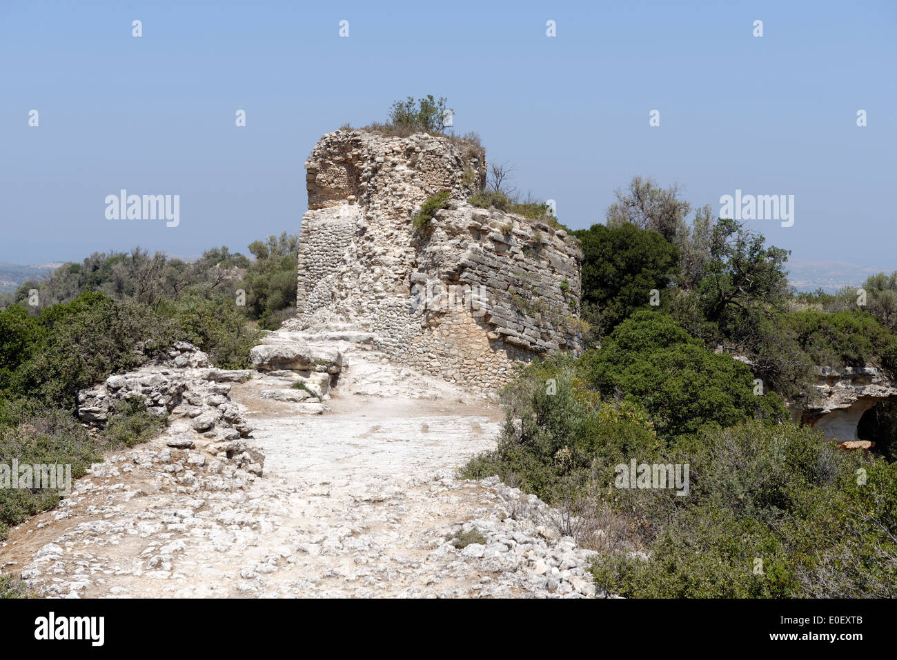 The causeway tower on Acropolis ridge Ancient Eleutherna Crete Greece ...