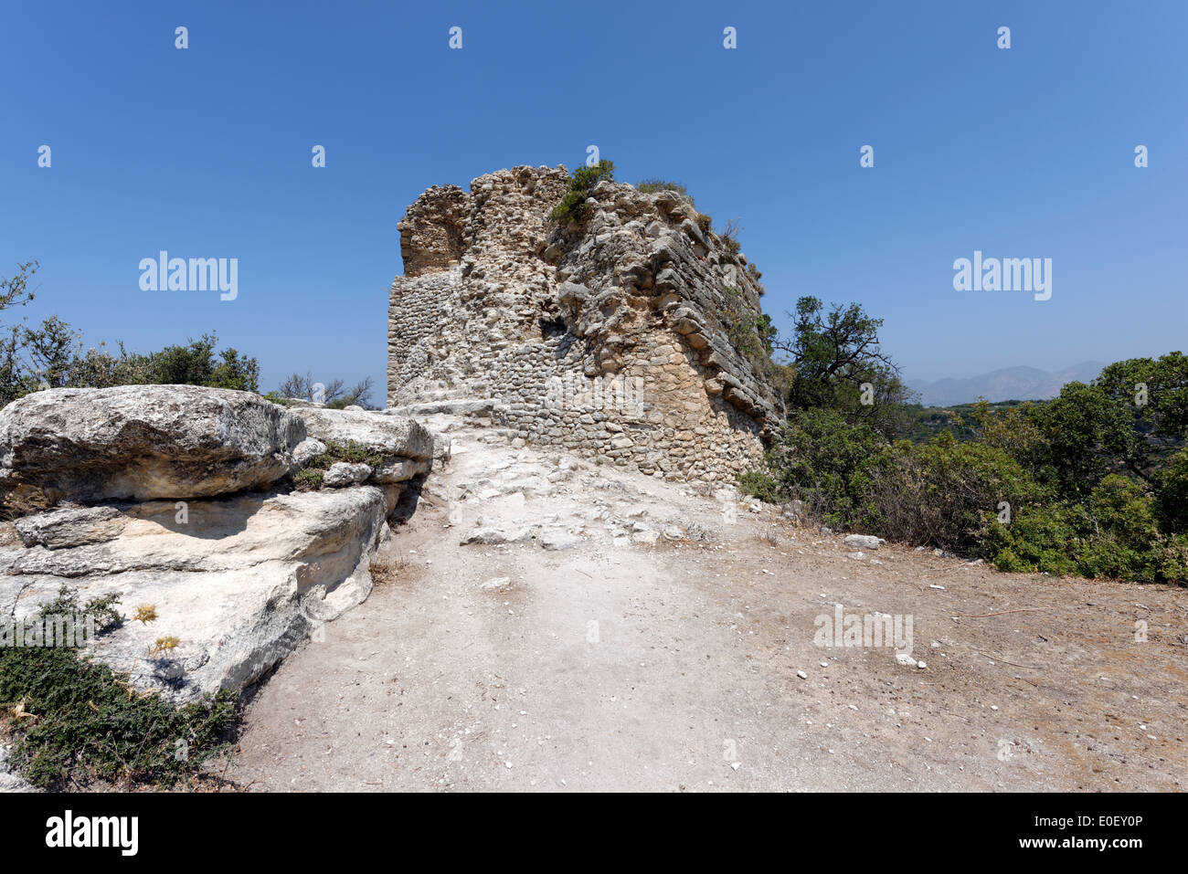 The causeway tower on Acropolis ridge Ancient Eleutherna Crete Greece ...
