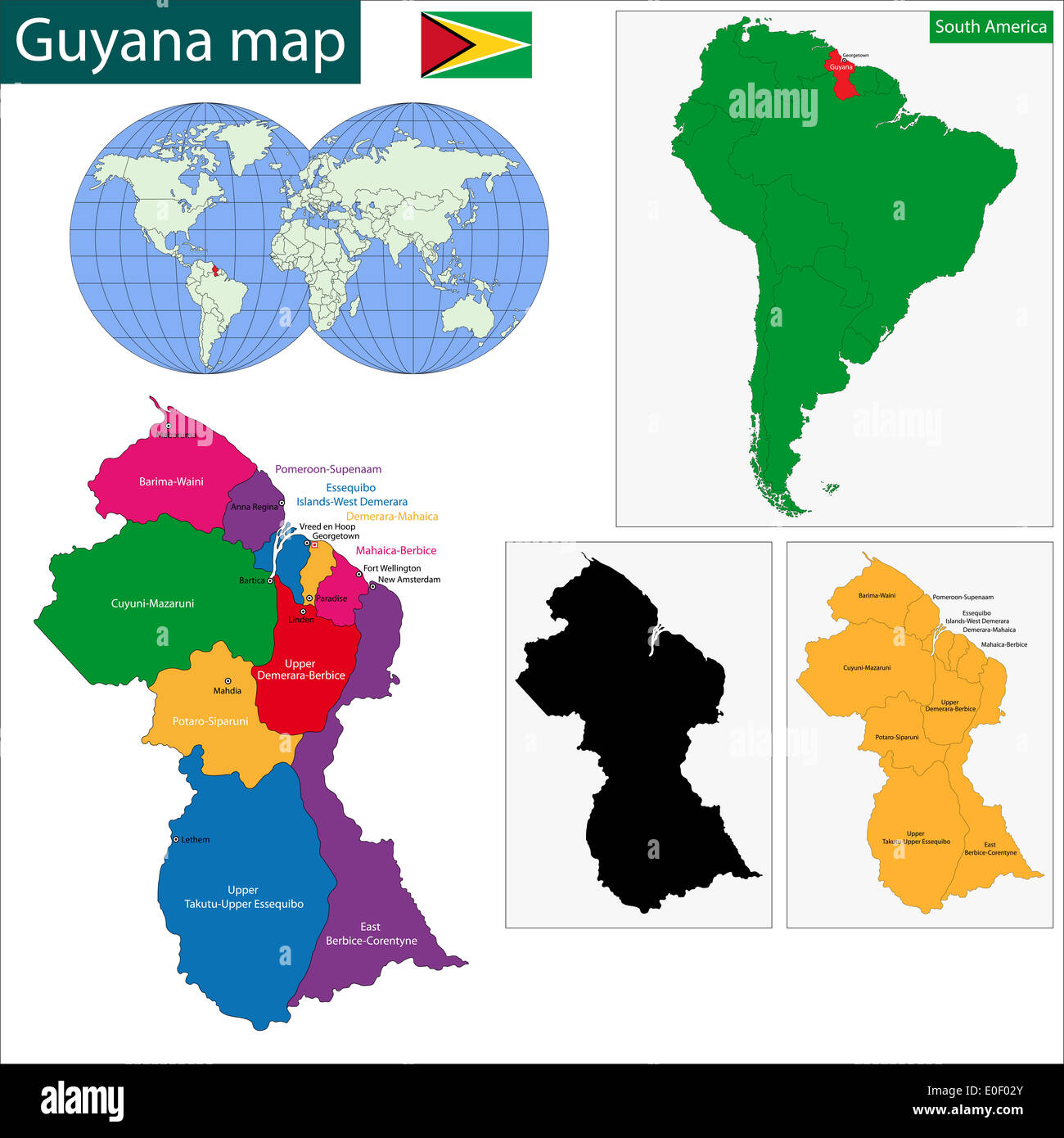 Guyana map outline hi-res stock photography and images - Alamy
