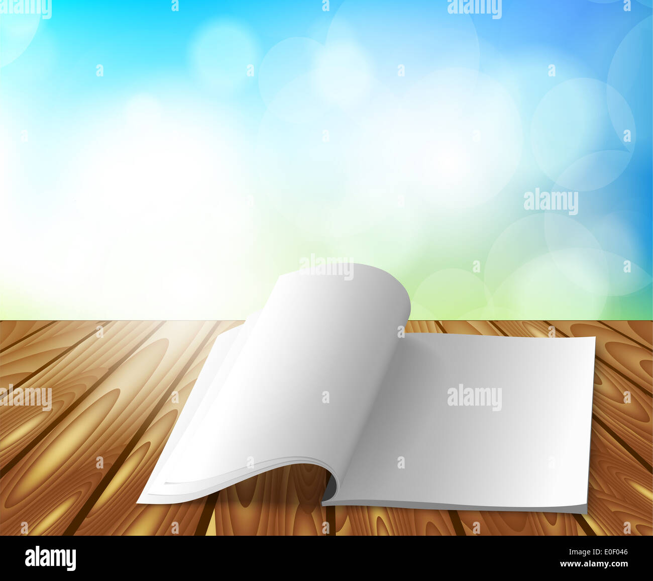 Magazine on wooden table. Bright illustration Stock Photo - Alamy