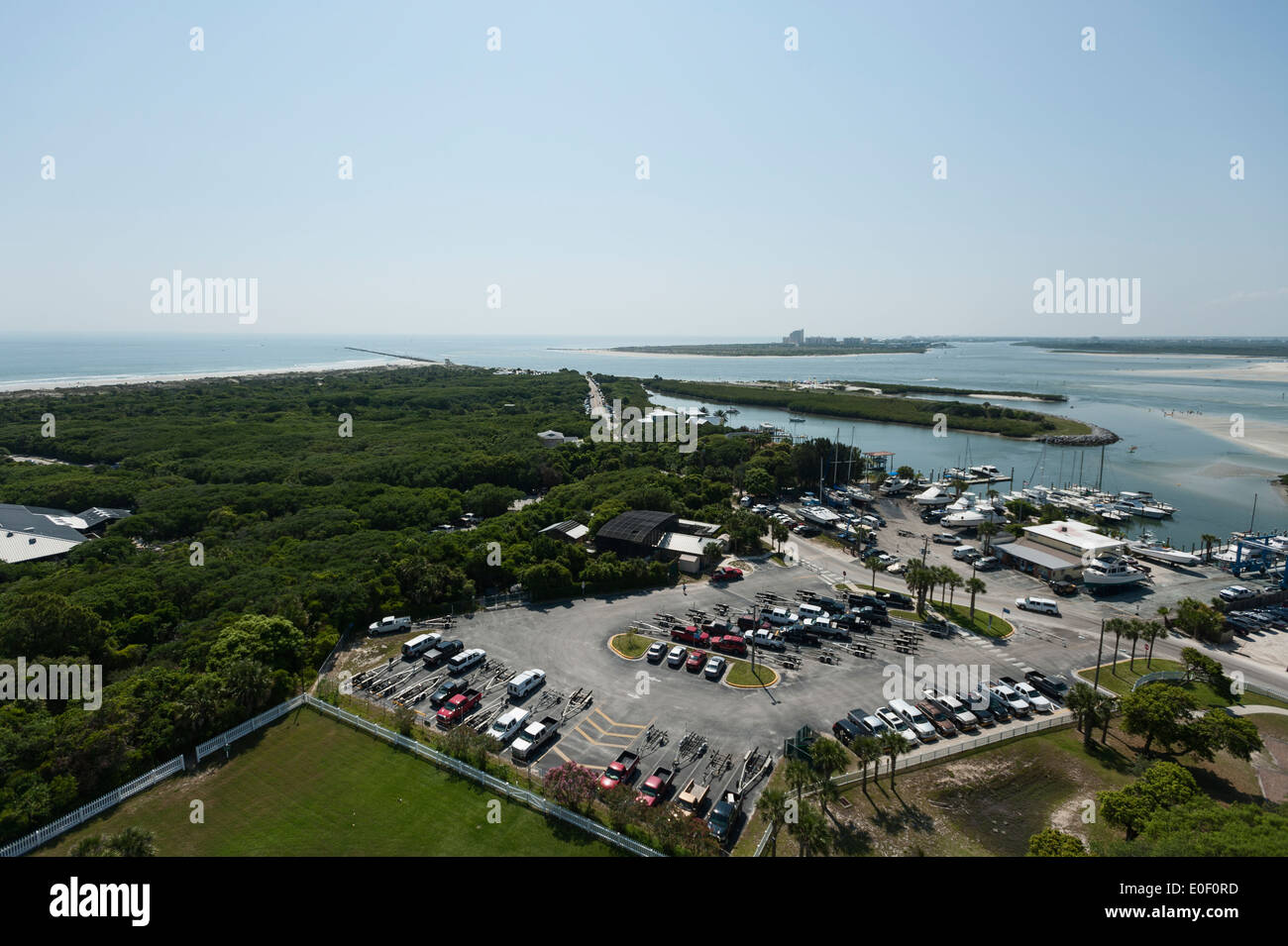 A view as seen from atop of the Ponce Inlet Lighthouse, Florida USA ...