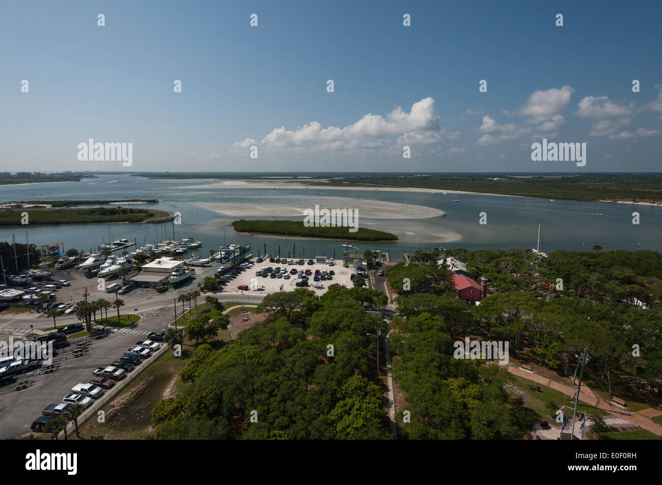 A view as seen from atop of the Ponce Inlet Lighthouse, Florida USA ...
