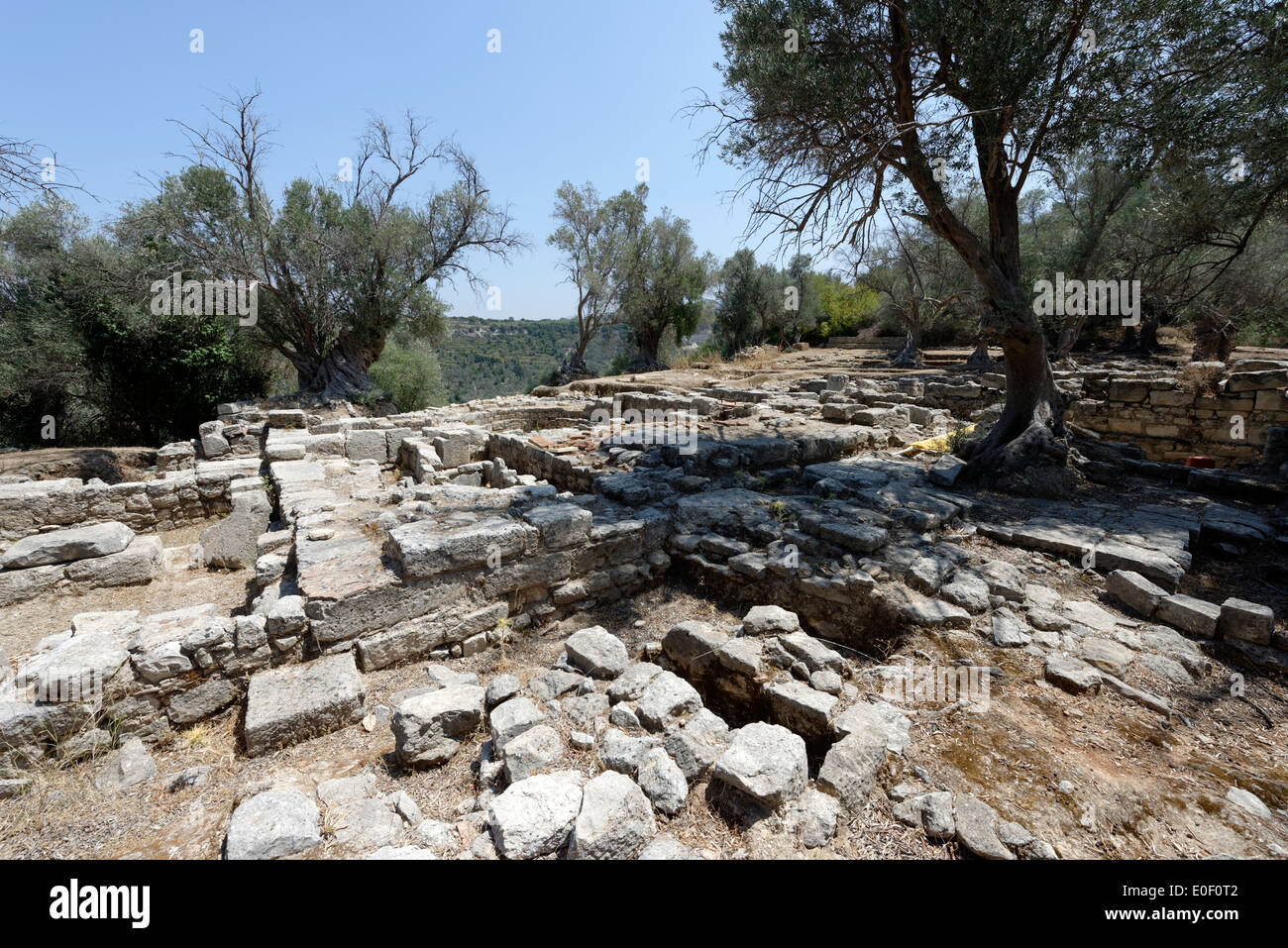 Ruins excavations on Acropolis proper Ancient Eleutherna Crete Greece ...