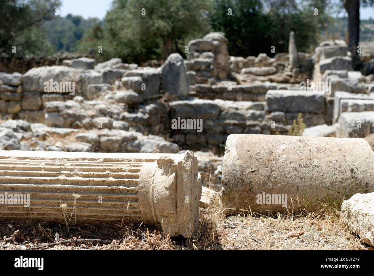 Ruins excavations on Acropolis proper Ancient Eleutherna Crete Greece ...