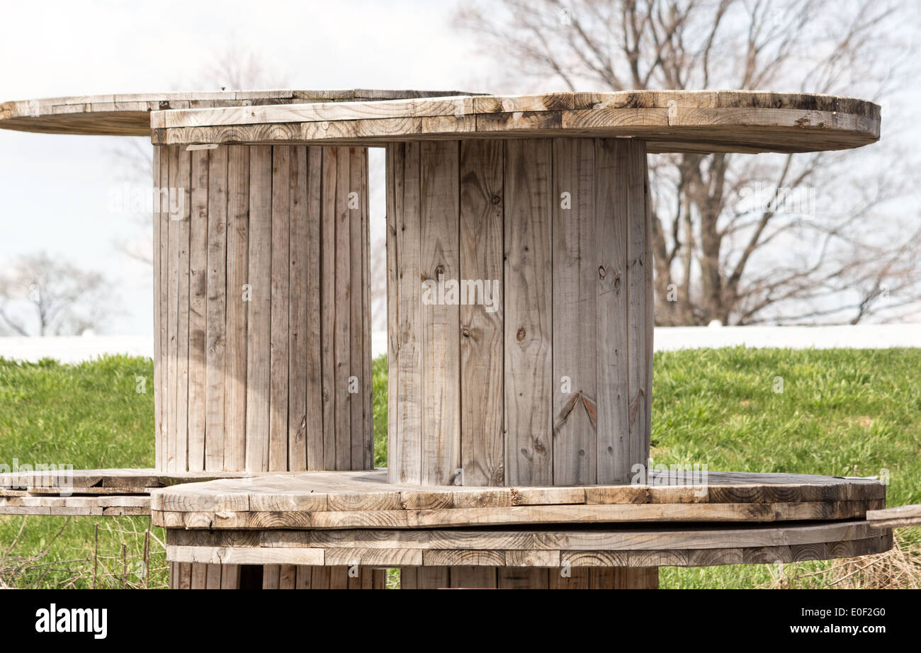 Two large empty telephone cable spools Stock Photo - Alamy