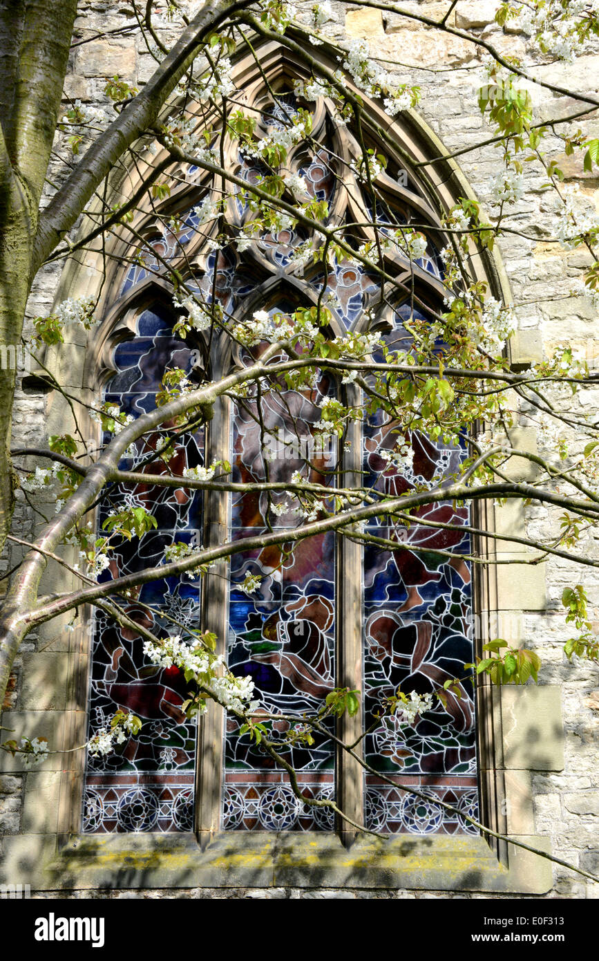Stained glass window with Spring tree blossom, Holy Trinity church ...