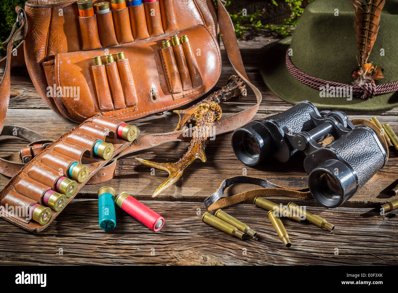 Hunting equipment in a forester lodge Stock Photo - Alamy
