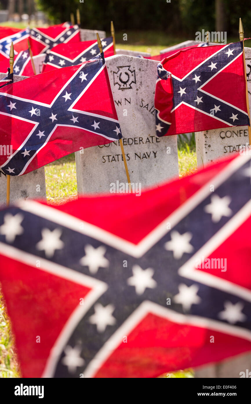 Confederate rebel flags decorate grave markers of soldiers killed in ...