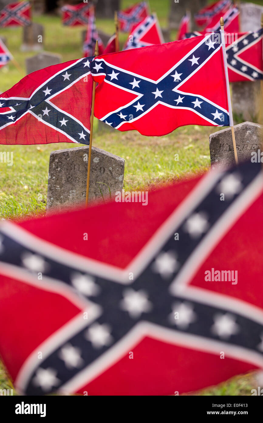 Confederate rebel flags decorate grave markers of soldiers killed in ...