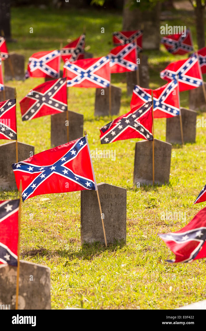 Confederate rebel flags decorate grave markers of soldiers killed in ...