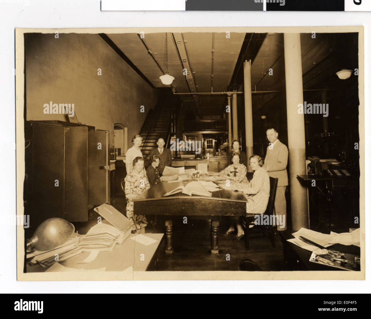 This photograph shows office staff at the B.W. Harris Manufacturing ...