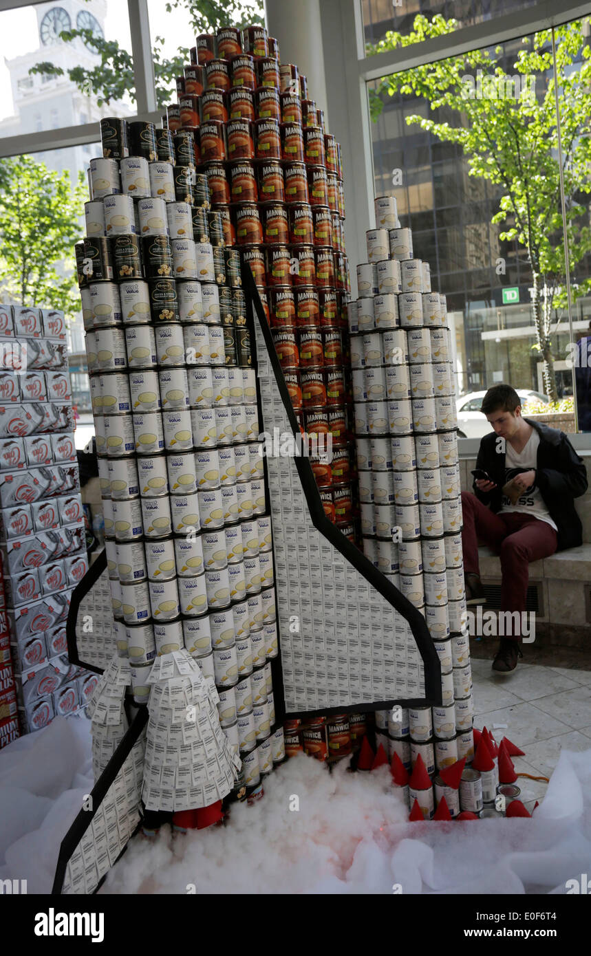 Vancouver, Canada. 11th May, 2014. A space shuttle-shaped canned food ...