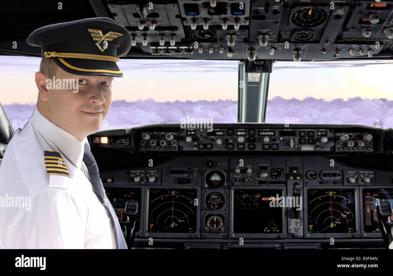 Captain in the cockpit Stock Photo - Alamy