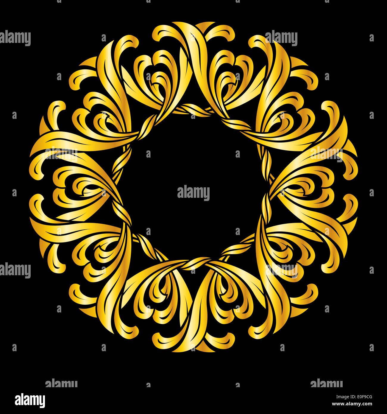 Ornate florid pattern in gold colors. Illustration on black background ...