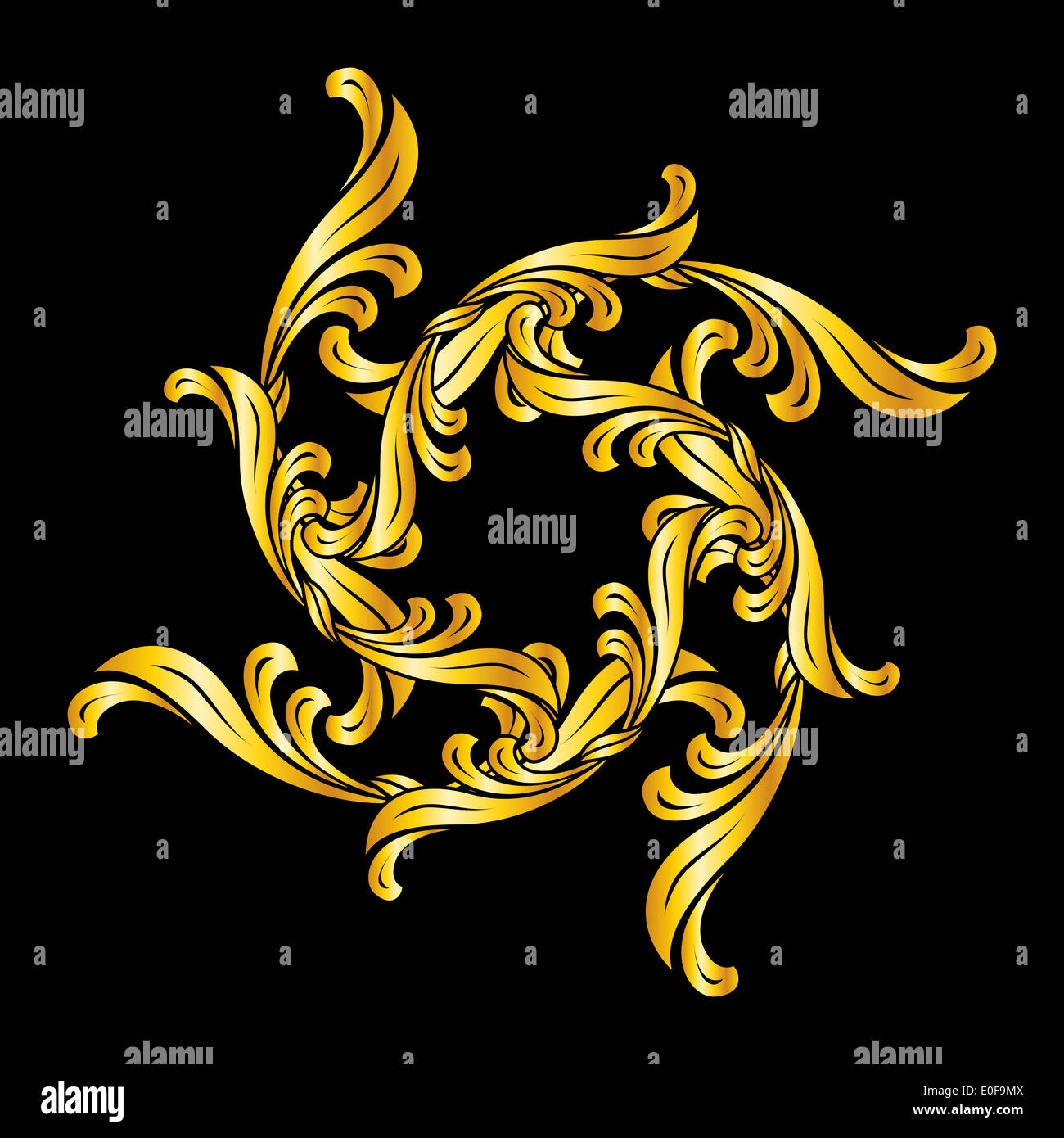 Golden design element in floral style on black background Stock Photo ...