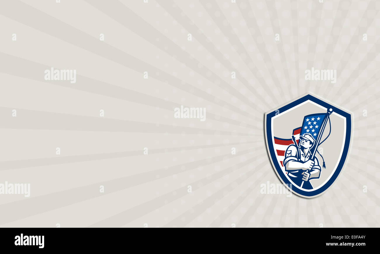 Business card illustration of an American soldier serviceman waving a ...