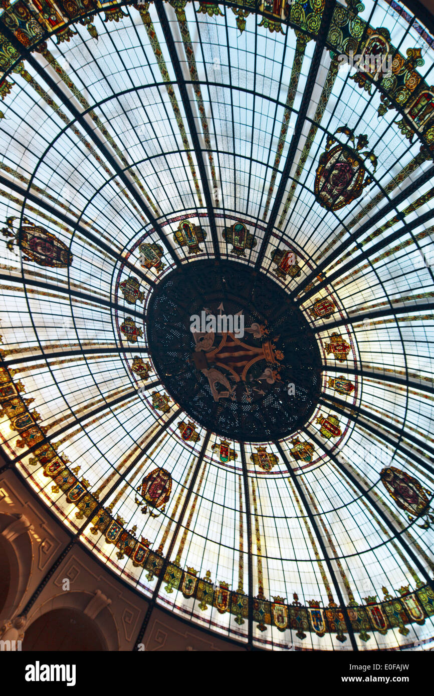 Stained Glass Dome in the Post Office Building in Valencia Stock Photo ...