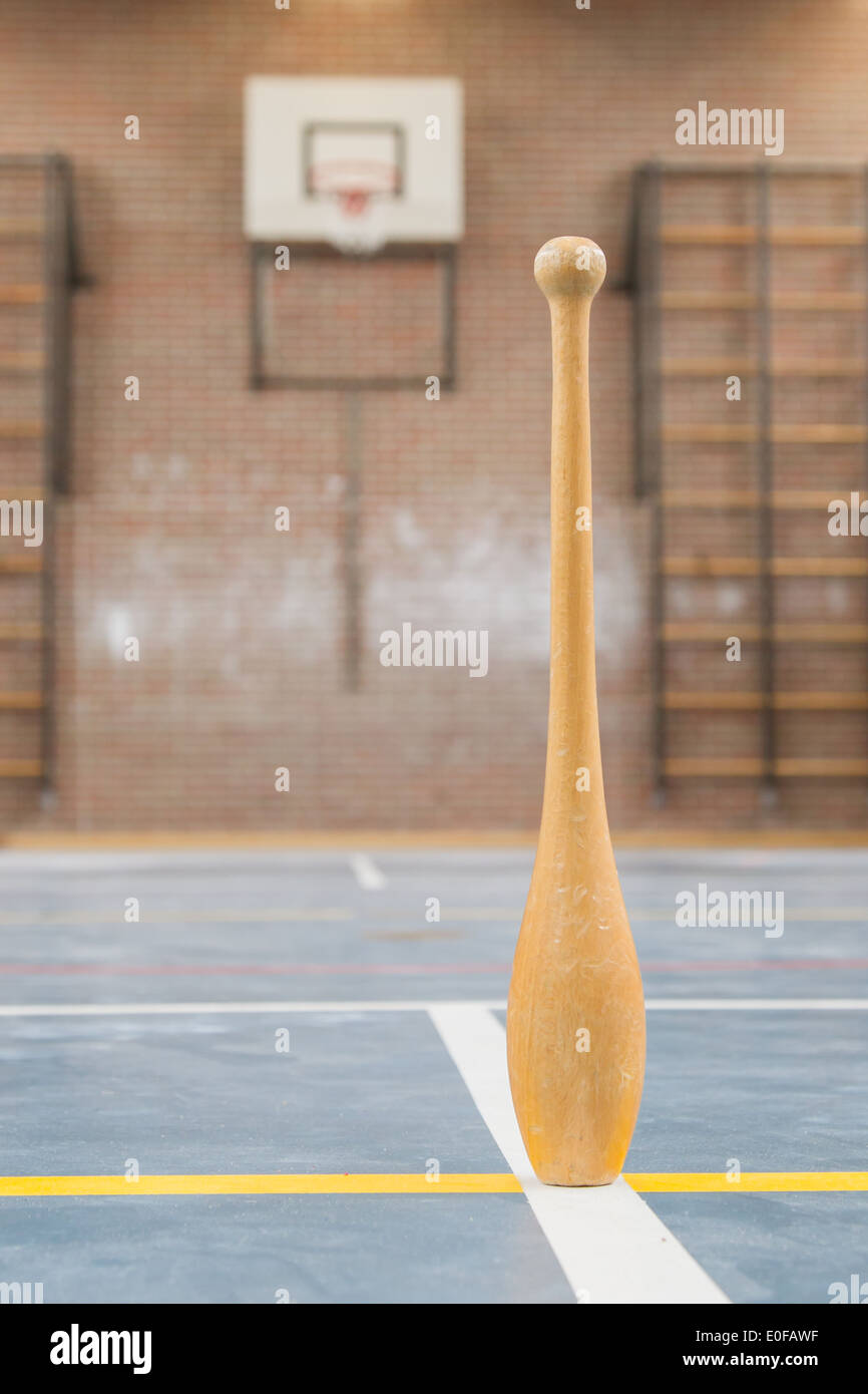 Wooden pin on a blue basketball court Stock Photo - Alamy