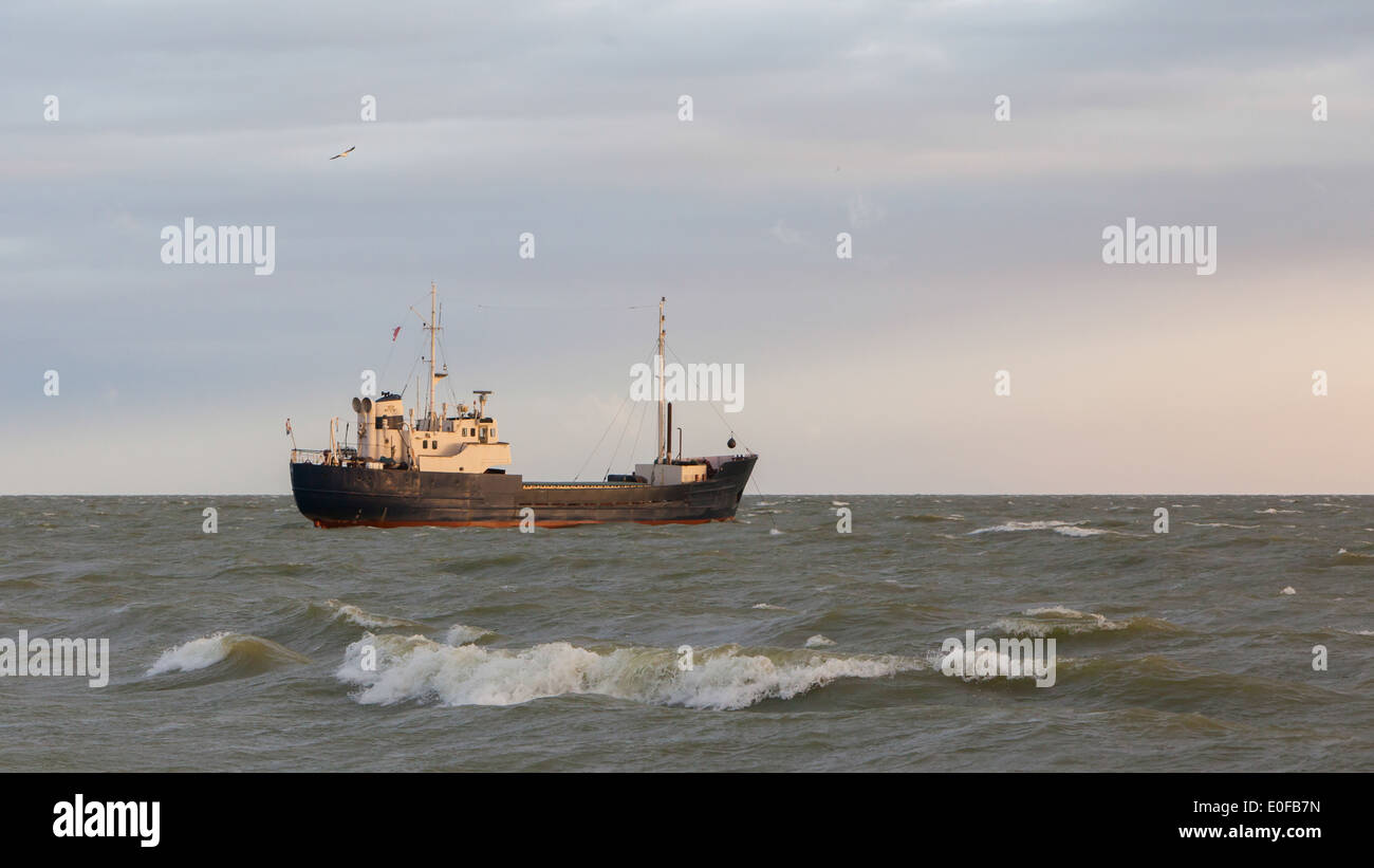 Small coastal vessel in the waters of the dutch Ijsselmeer, Holland ...